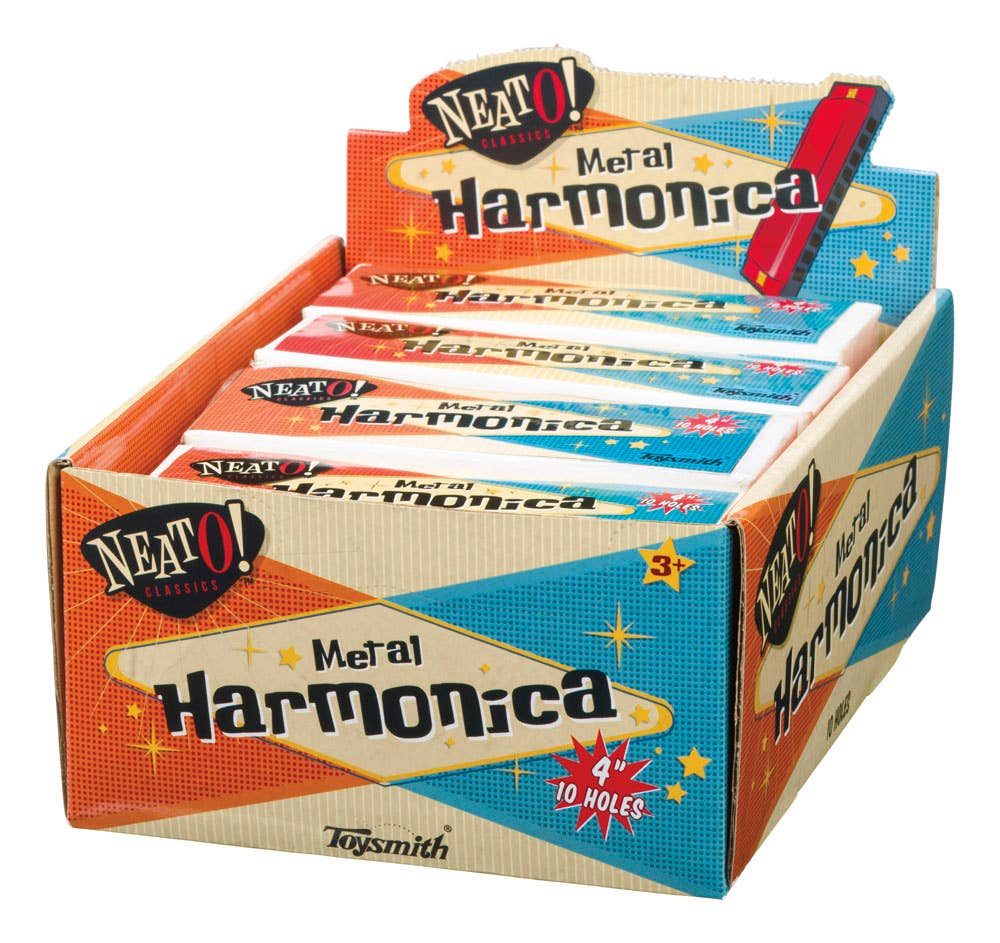 Toysmith - Neato! 4" Metal Harmonica, 10 Holes, Hinged Box, Asst Color – Jon Henry General Store